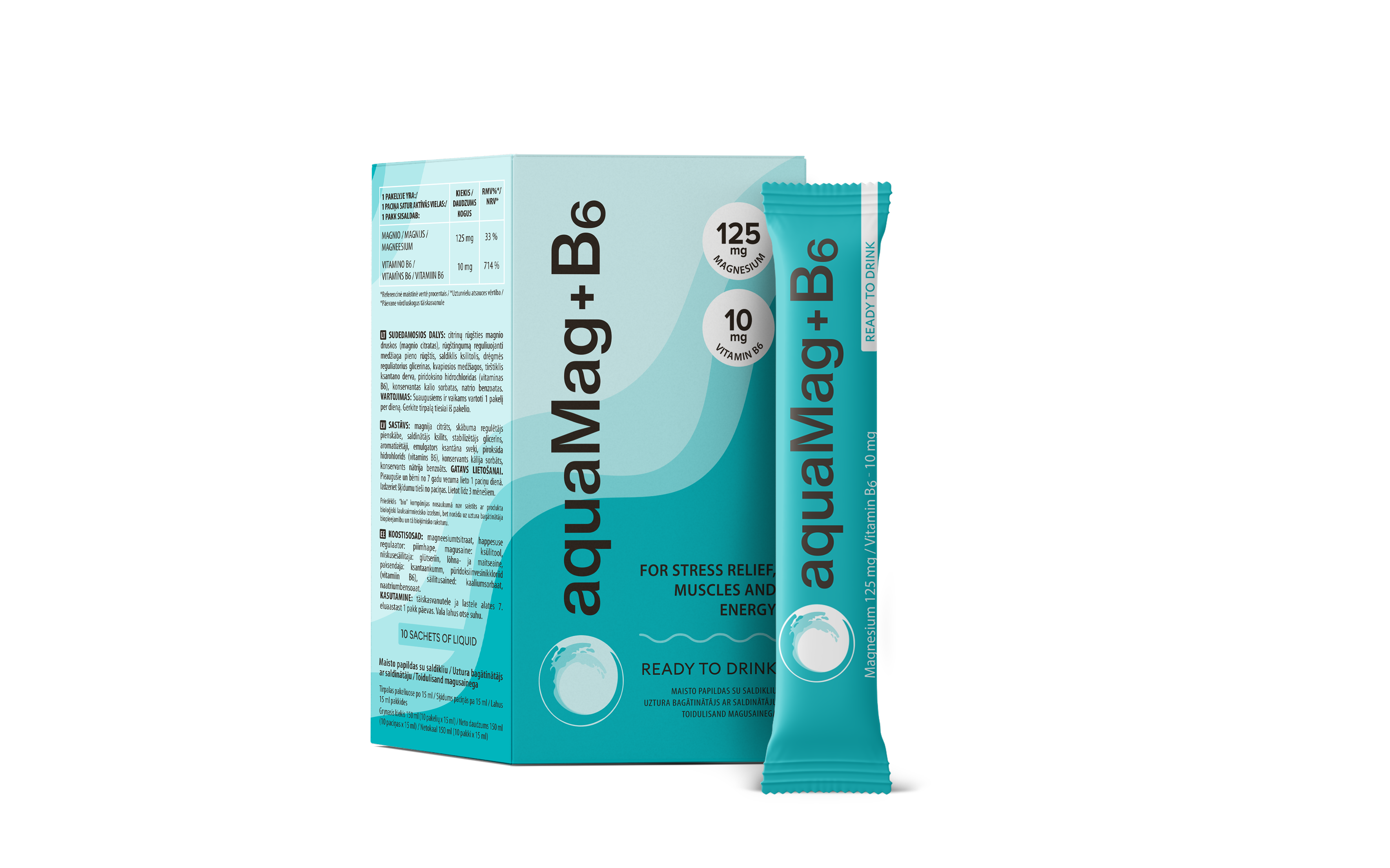 aquaMag+B6 READY TO DRINK Magnesium 125mg/Vitamin B6 10mg, N10 ...